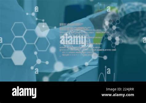 Animation Of Scientific Data Processing And Human Brains Over Caucasian