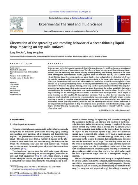 Pdf Observation Of The Spreading And Receding Behavior Of A Shear Thinning Liquid Drop