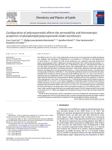 Pdf Configuration Of Polyisoprenoids Affects The Permeability And