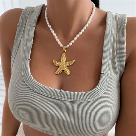 Ariel Starfish Pearl Necklace Gold Or Silver Prya