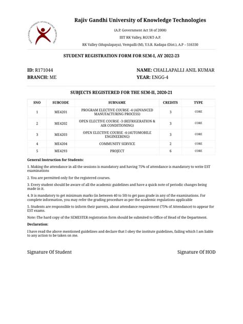 Sem Registration Ay22 23 Pdf Educational Stages