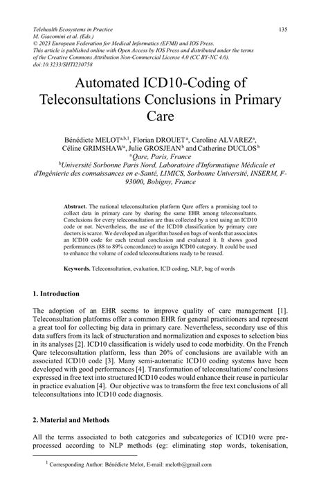 Pdf Automated Icd10 Coding Of Teleconsultations Conclusions In
