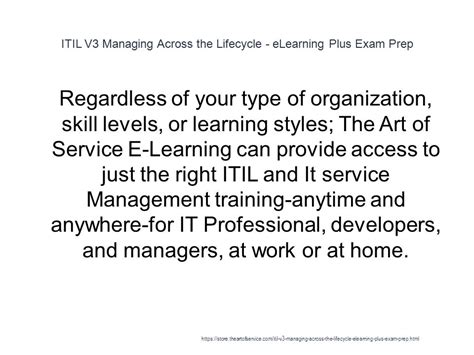 Itil V3 Managing Across The Lifecycle Elearning Plus Exam Prep 1 Get