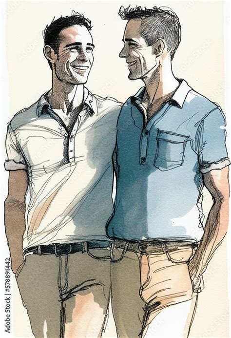 Sketch Of Happy Smiling Gay Couple Holding Hands Pride And Proud Lgbt