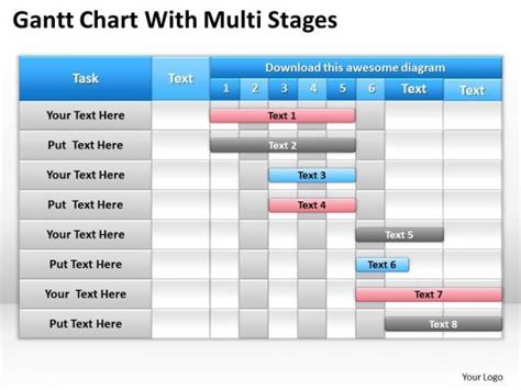 consulting powerpoint template gantt chart with multi stages ppt slides