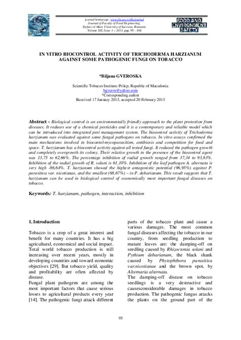 Pdf In Vitro Biocontrol Activity Of Trichoderma Harzianum Against Some Pathogenic Fungi On Tobacco