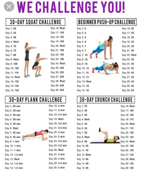 30 Day Modified Push Up Squat Plank Crunch Challenge Fitness