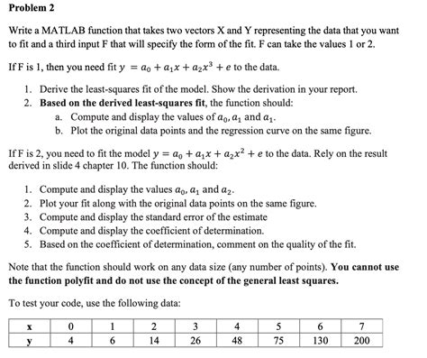 Solved Problem Write A MATLAB Function That Takes Two Chegg