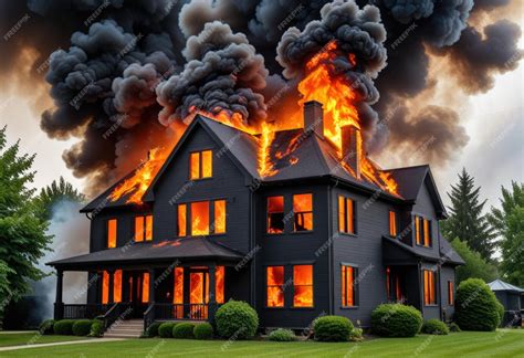 A House With Flames On The Roof And A Fire Burning In The Middle