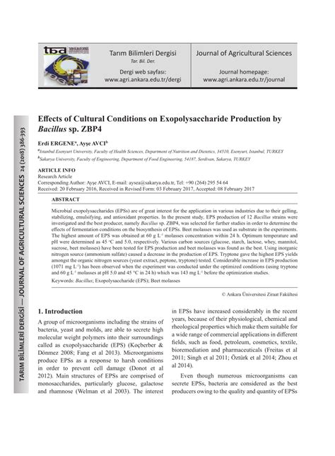 Pdf Effects Of Cultural Conditions On Exopolysaccharide Production By Bacillus Sp Zbp4