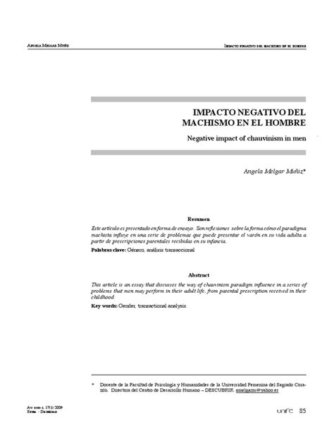 Impacto Negativo Del Machismo En El Hombre Pdf Amor Machismo