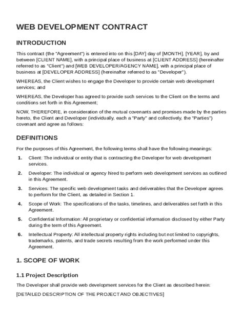 Web Development Contract Template Form Fill Online Printable Fillable Blank Pdffiller