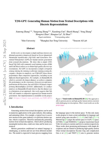 T2m Gpt Generating Human Motion From Textual Descriptions Pdf Applied Mathematics
