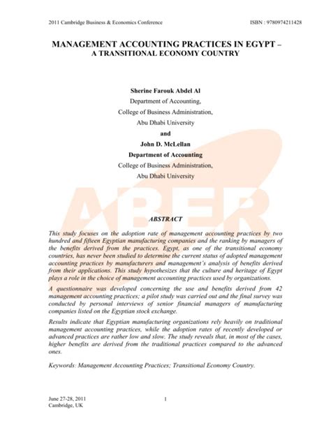 Management Accounting Practices In Egypt