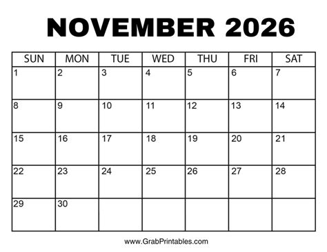 Printable November 2026 Calendar Free Templates 2026