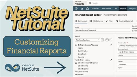 Netsuite Tutorial Customizing Financial Reports Youtube