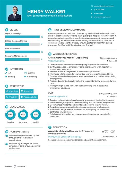 10 Emergency Medical Technician Resume Samples And Templates For 2026