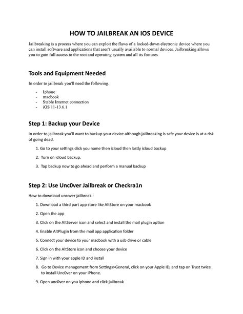 HOW TO JAILBREAK AN IOS DEVICE HOW TO JAILBREAK AN IOS DEVICE Jailbreaking Is A Process Where