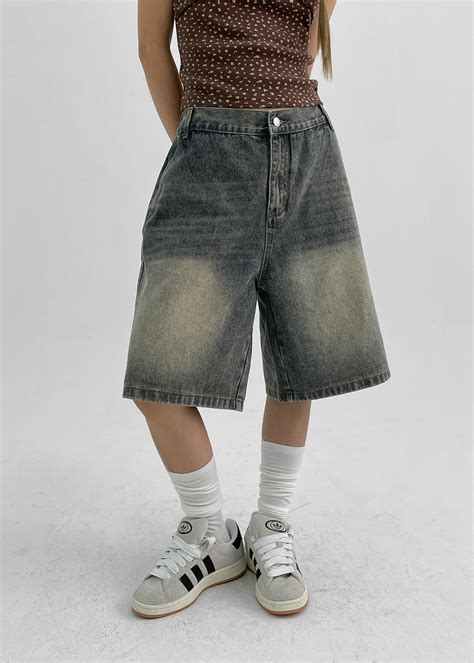 블랙업 Unisex 애킨 워싱 버뮤다 데님팬츠