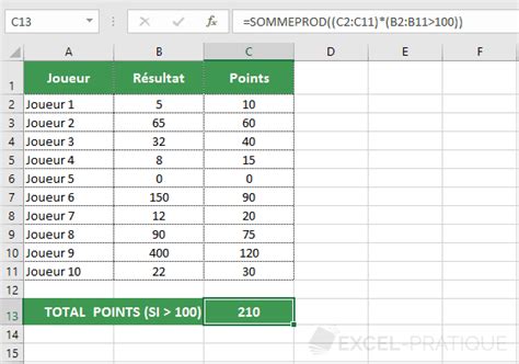 Fonction Excel Sommeprod