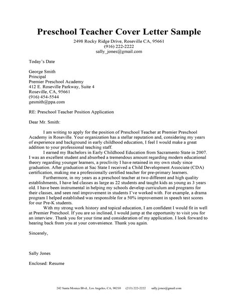 Teacher Sample Cover Letter