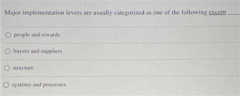Solved Major Implementation Levers Are Usually Categorized Chegg Com