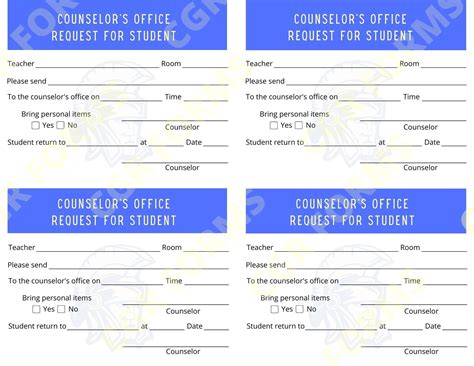 School Counselor Student Request Pass Form Personalized For Educators