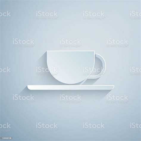 종이 컷 커피 컵 아이콘 회색 배경에 격리 차 컵 뜨거운 음료 커피 종이 아트 스타일입니다 벡터 일러스트레이션 3차원 형태에