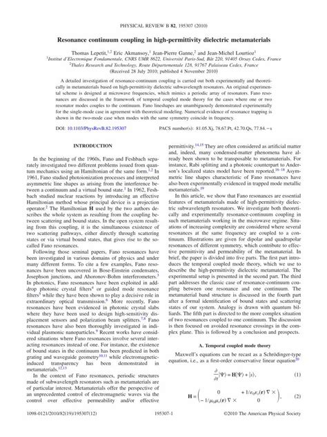 pdf resonance continuum coupling in high permittivity dielectric