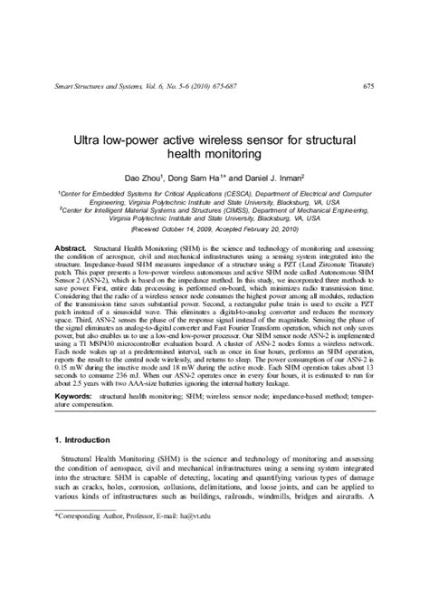 Pdf Ultra Low Power Active Wireless Sensor For Structural Health