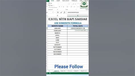 use eomonth formula in ms excel day and eomonth