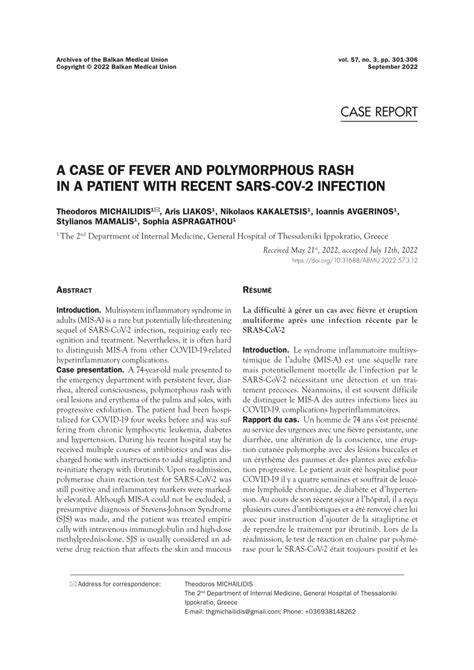 Pdf A Case Of Fever And Polymorphous Rash In A Patient With Recent