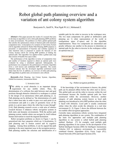 PDF Robot Global Path Planning Overview And A Variation Of Ant Colony System Algorithm