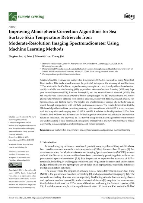 Pdf Improving Atmospheric Correction Algorithms For Sea Surface Skin Temperature Retrievals