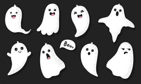 Premium Vector Cute Set With Halloween Ghosts Isolated On Black