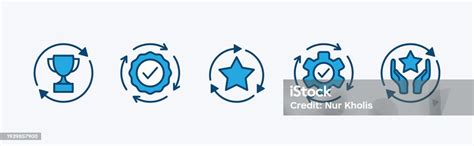 트로피 별 배지 메달 및 장비 설정으로 회전하는 원형 화살표 업무 프로세스 새로 고침 다시 로드 및 달성을 위한 재활용을 포함합니다 벡터 일러스트 레이 션 개발에 대한 스톡