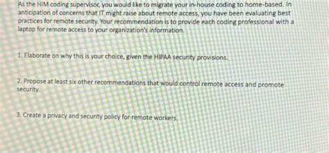 Solved As The Him Coding Supervisor You Would Like To