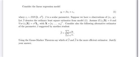 solved consider the linear regression model yi βxi εi where