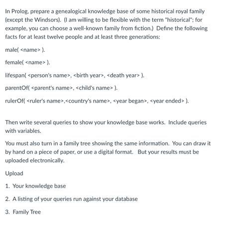 solved in prolog prepare a genealogical knowledge base of