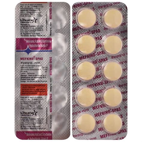 250 Mg Mefkind Spas Dicyclomine Hydrochloride Mefenamic Acid Tablet 10 10 Tablets At ₹ 48 Box