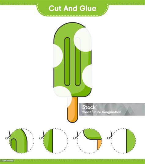 잘라 붙이고 접착제를 만들고 아이스크림의 일부를 자르고 접착제를 붙입니다 교육 어린이 게임 인쇄 워크 시트 벡터 일러스트레이션 0명에 대한 스톡 벡터 아트 및 기타 이미지