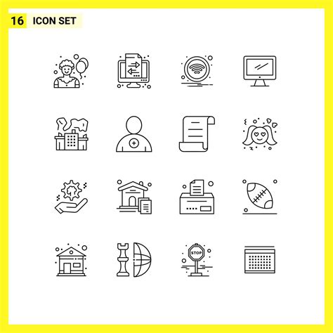 Group Of 16 Modern Outlines Set For Industry Pc Wifi Imac Monitor Editable Vector Design