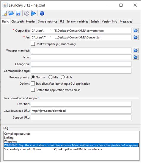 Java Generated Via Launch4j Executable File Does Not Start Stack