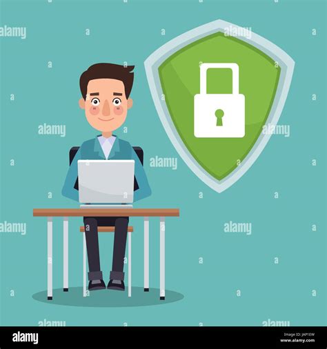 Scene Color Programmer Man In Desk With Laptop Working In Security