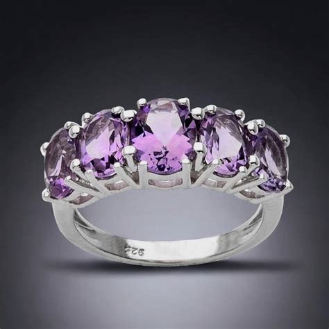 5 Stone Amethyst Ring Set In Sterling Silver Size 7 Auction