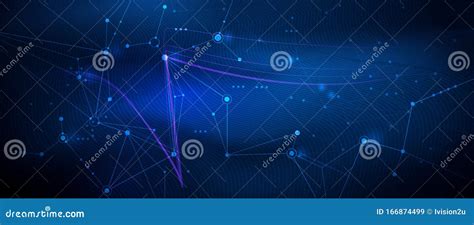 Vector Illustration Molecule Connected Lines With Dots Technology On Blue Background Abstract