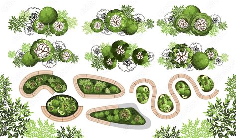 Top View Elements For The Landscape Design Plan Trees And Benches For Architectural Floor Plans