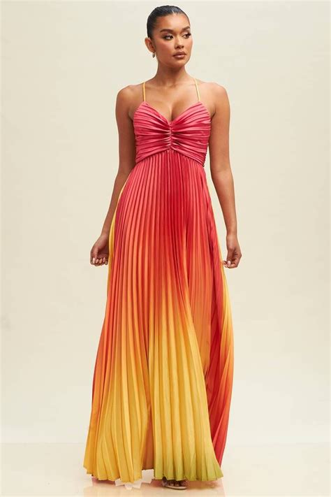 Nina Morena Ombre Pleated Maxi Dress Pleated Maxi Dress Cute