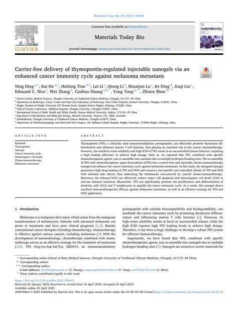 Pdf Carrier Free Delivery Of Thymopentin Regulated Injectable Nanogels Via An Enhanced Cancer