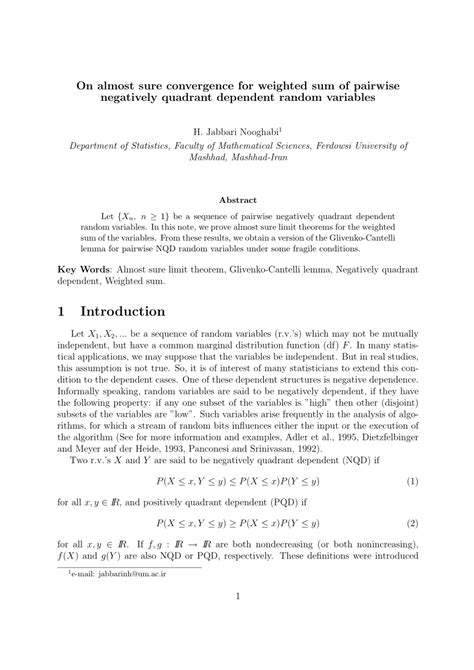 Pdf On Almost Sure Convergence For Weighted Sums Of Pairwise Negatively Quadrant Dependent